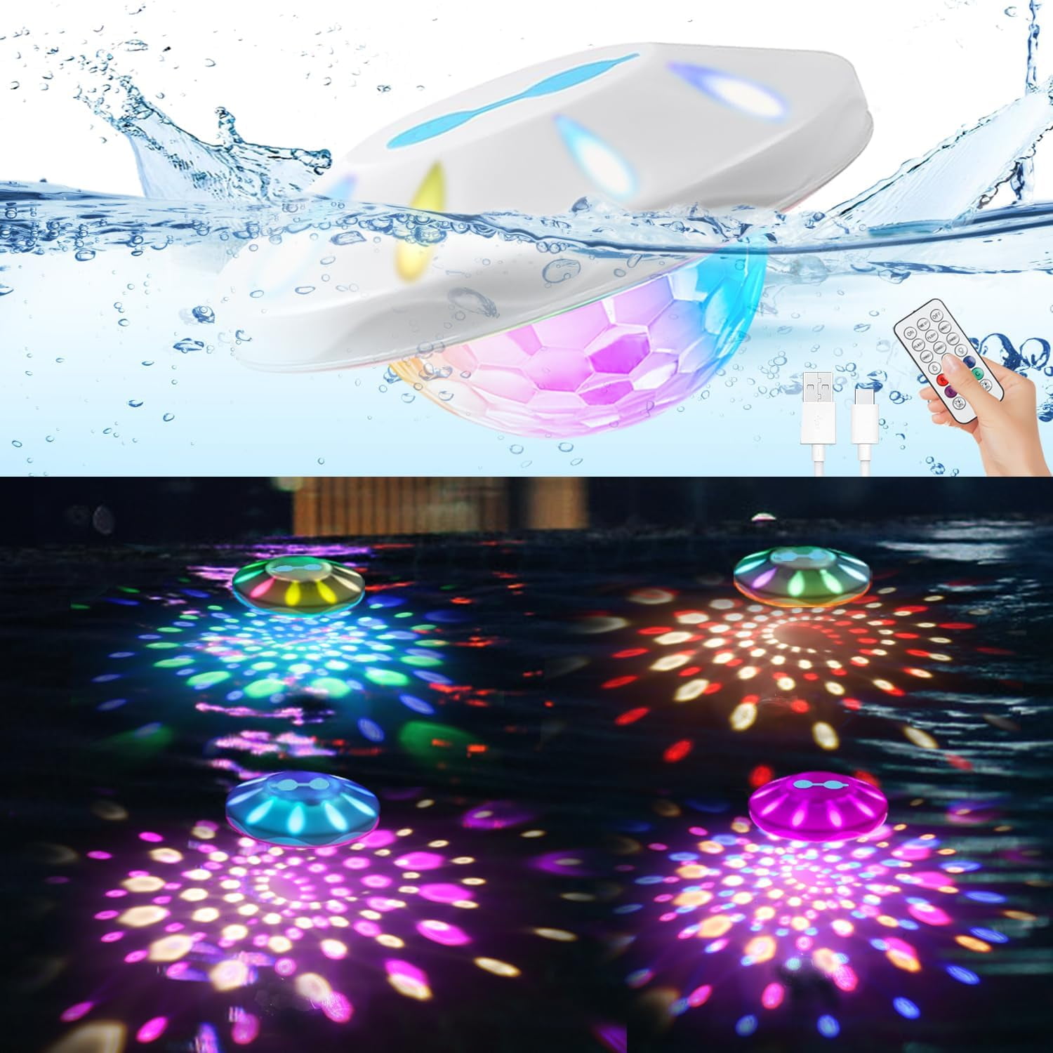 Floating Pool Lights, RGB Upper and Lower Color Changing Pool Lights ...