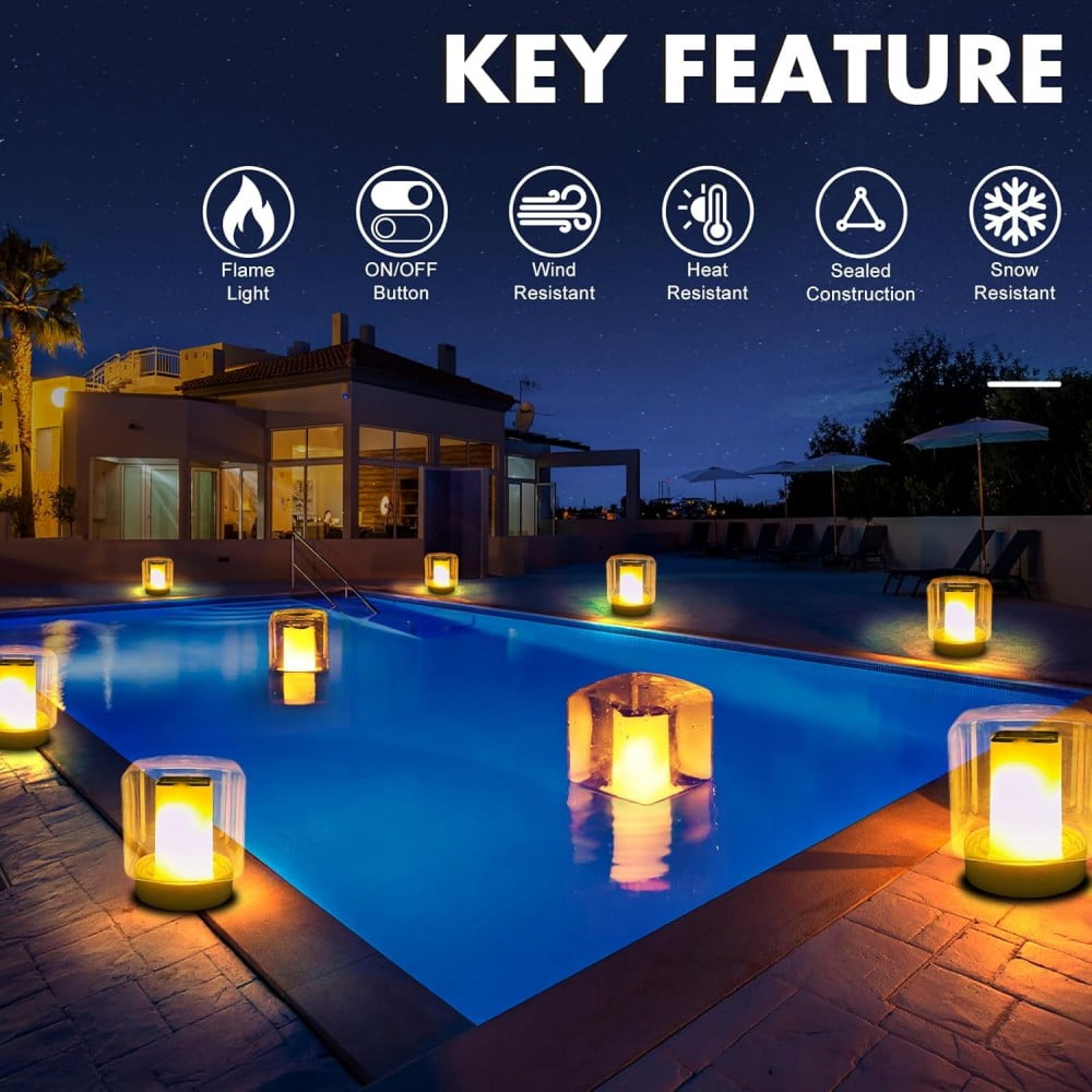 Floating Pool Lights, Solar Flame Pool Lights Waterproof, Square Pool ...