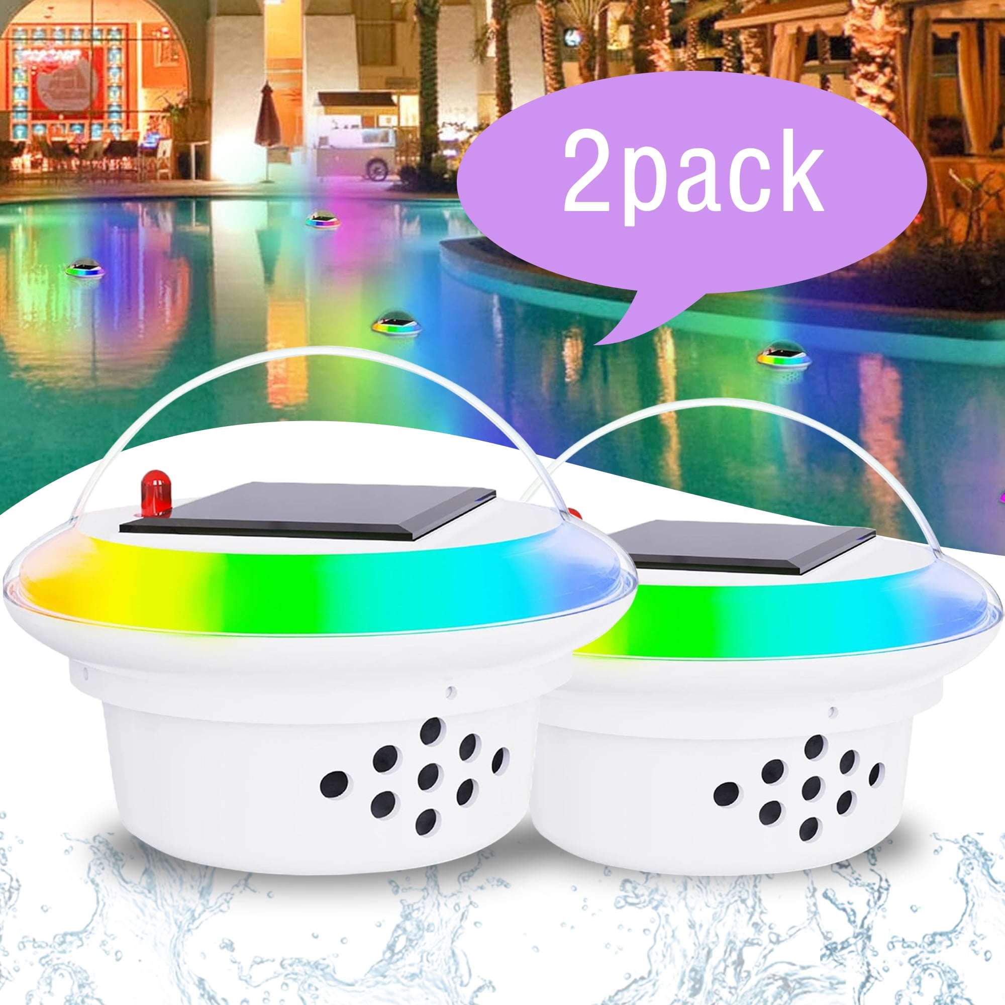 Floating Pool Lights, 2Pack Swimming Pool Lights Solar,RGB Color ...