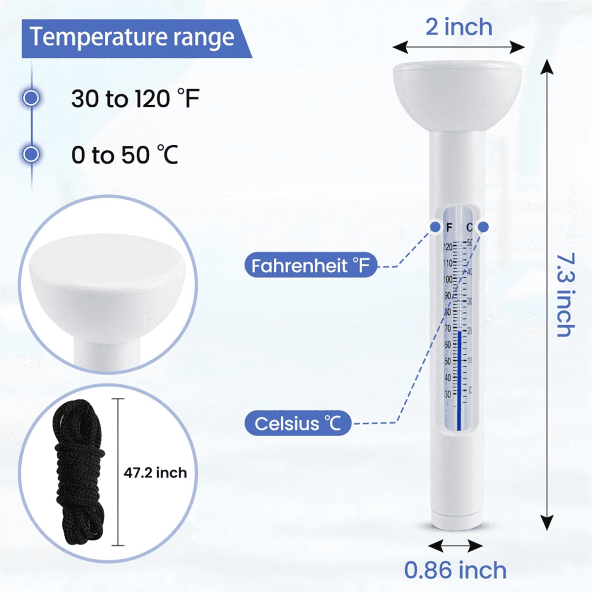 Floating Pool Thermometer, Easy Read for Water Temperature with String ...