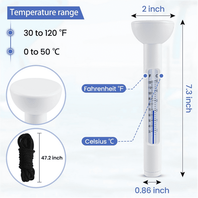 Floating Pool Thermometer, Easy Read for Water Temperature with String ...