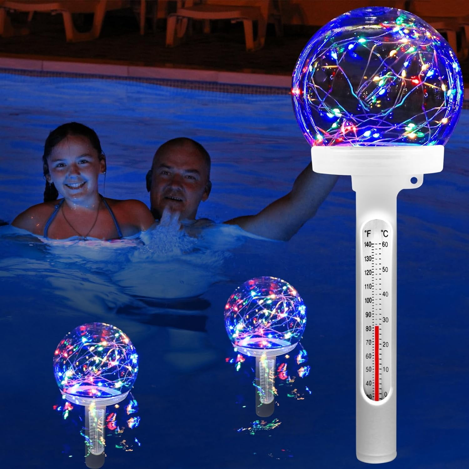 Floating Pool Thermometer,LED Colored Solar Pool Thermometer Floating ...