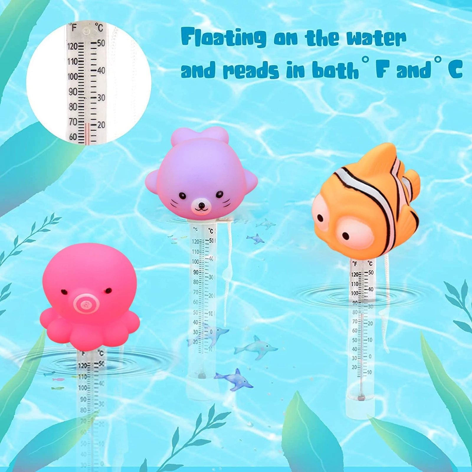 Floating Pool Thermometer, Large Display with String Easy to Read ...