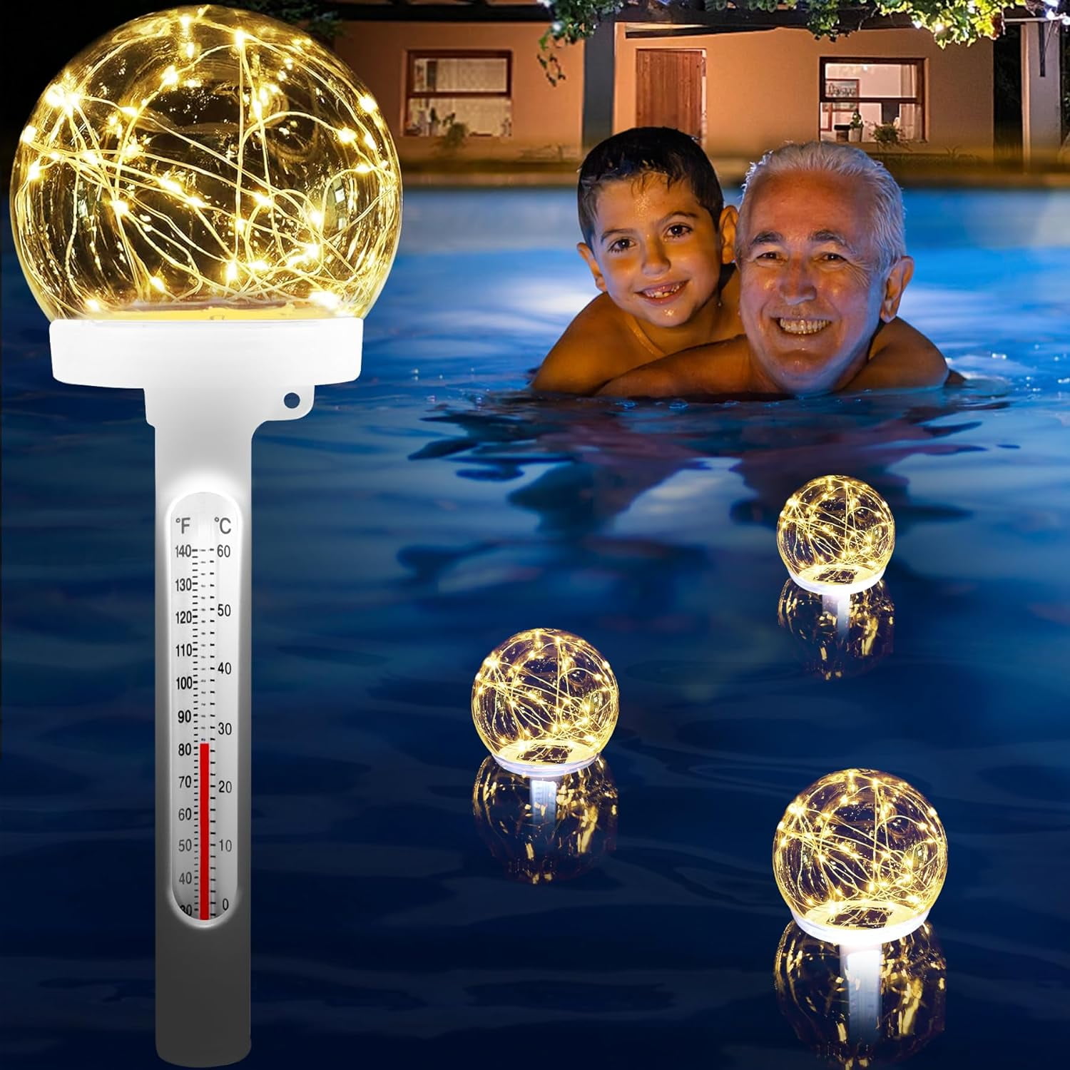 Floating Pool Thermometer, Solar Fairy Pool Temperature Thermometer ...