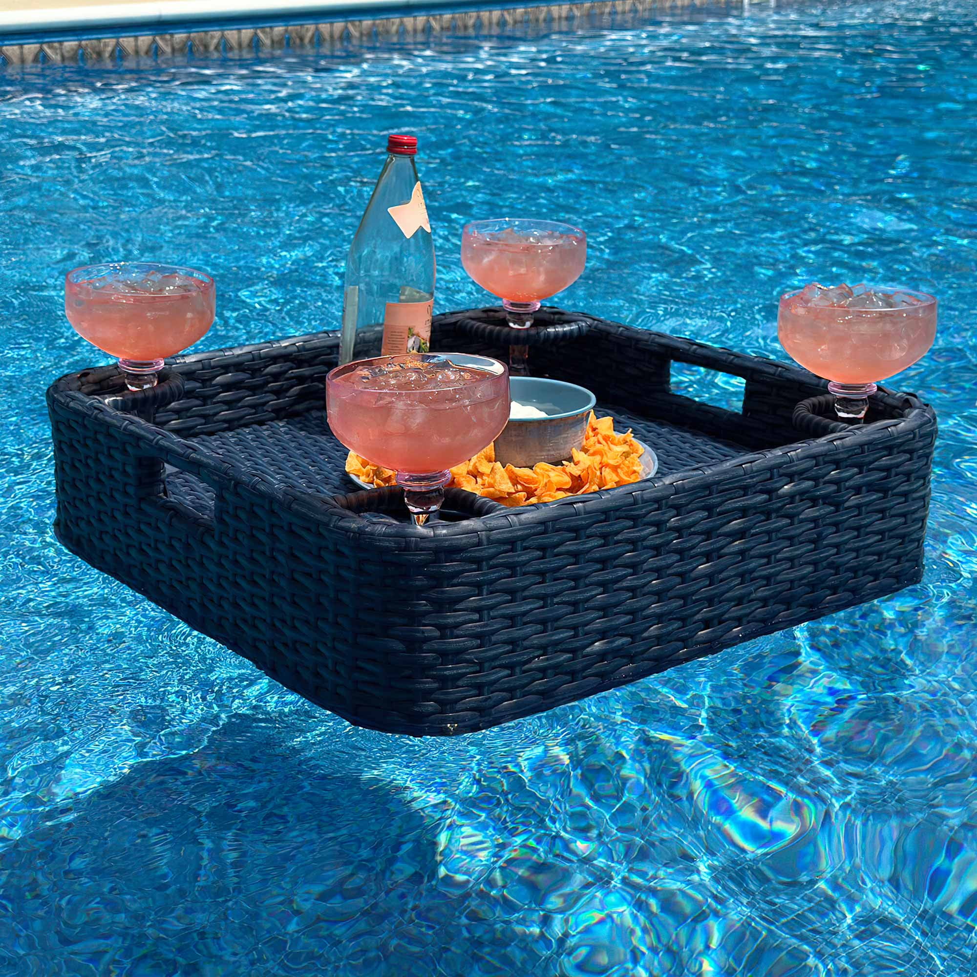 Sunjoy Wicker Floating Pool Tray 24x24'', Durable Aluminum Frame ...