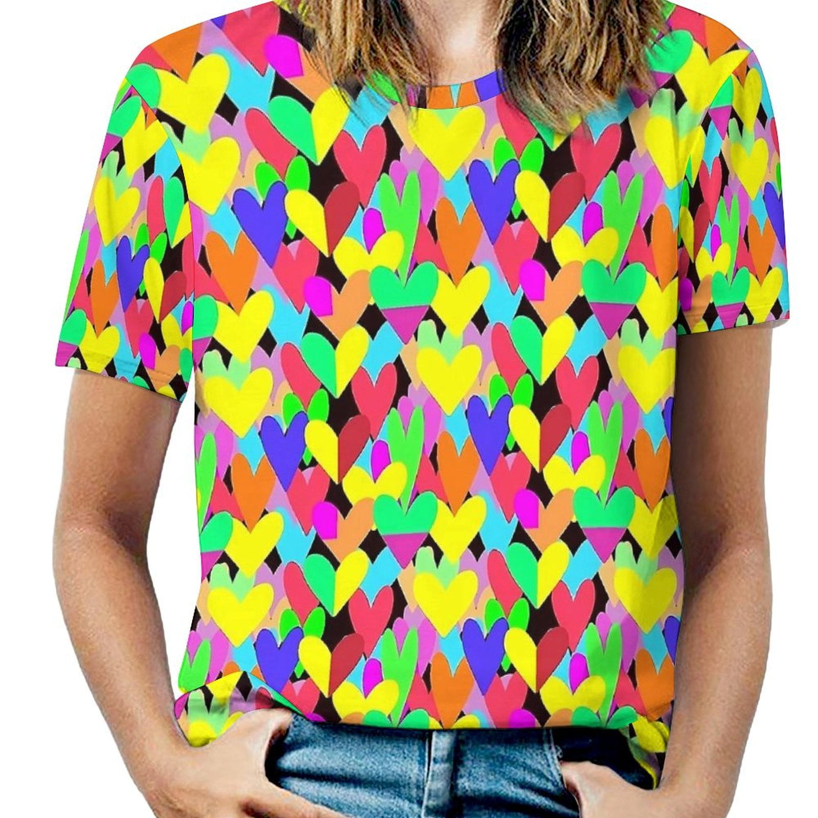 Floating Purple Hearts T-Shirt O Neck Oversized T-Shirts Short Sleeve ...
