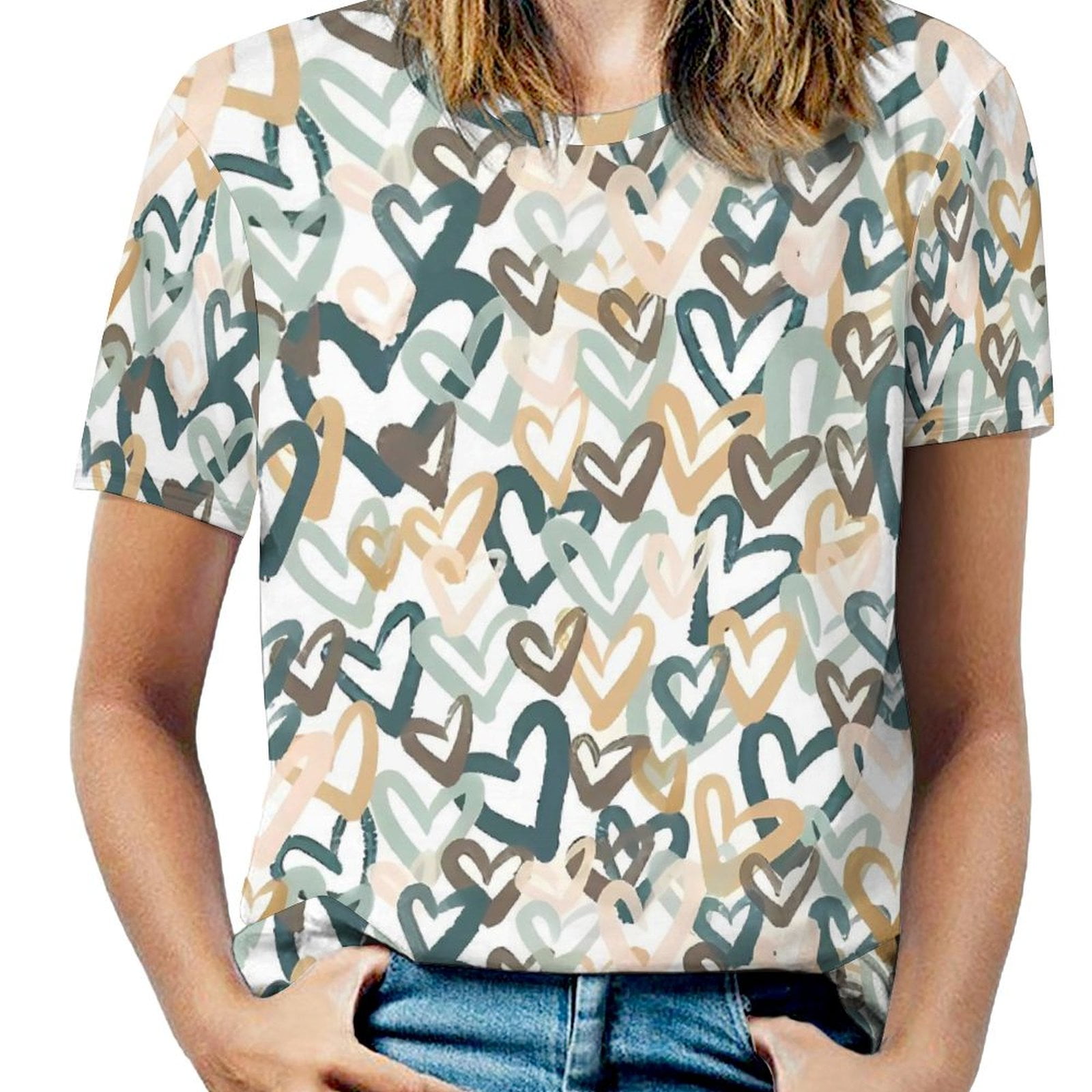 Floating Purple Hearts T-Shirt O Neck Oversized T-Shirts Short Sleeve ...