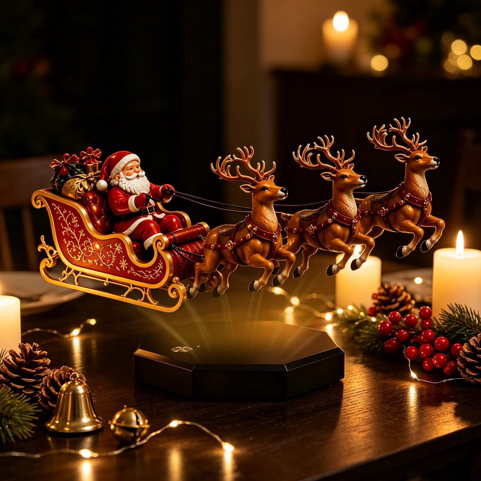 Floating Santa Sleigh Figurine,Magnetic Levitation Christmas Tabletop ...
