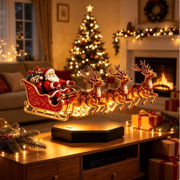 Floating Santa Sleigh with 4 Reindeer, Magnetic Levitating Christmas ...