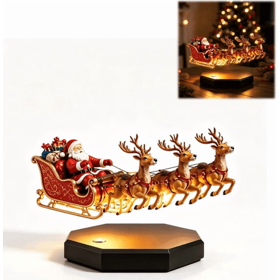 Floating Santa Sleigh with 4 Reindeer, Magnetic Levitating Christmas ...