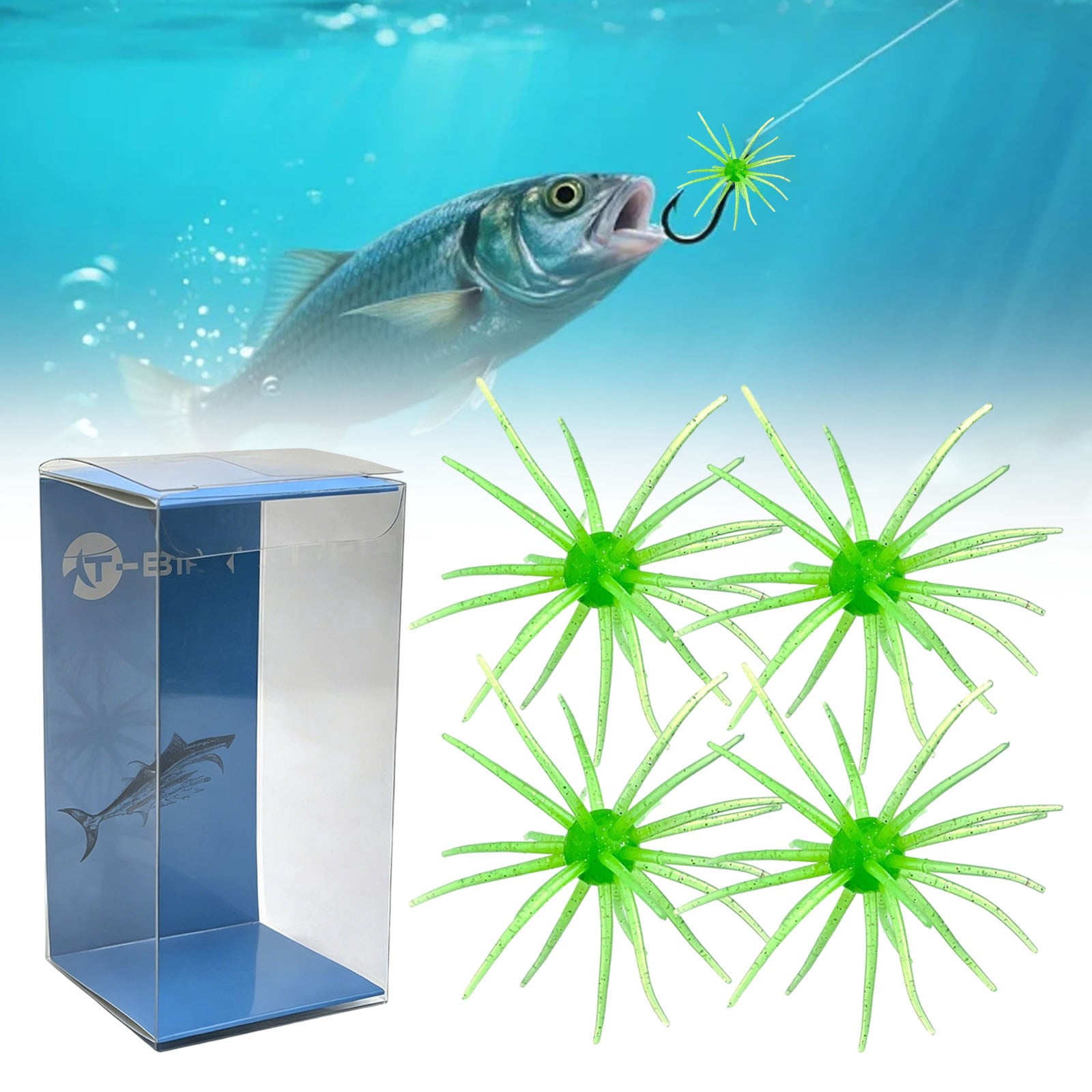 Floating Sea Urchin Lure, 4 Pack TPR Tentacle Bait, Dual Size Bass ...