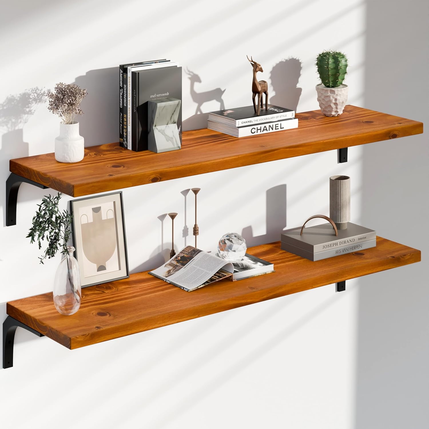 Floating Shelf 12x60 Inch Wooden Wall Mount - Vintage Walnut Farmhouse ...