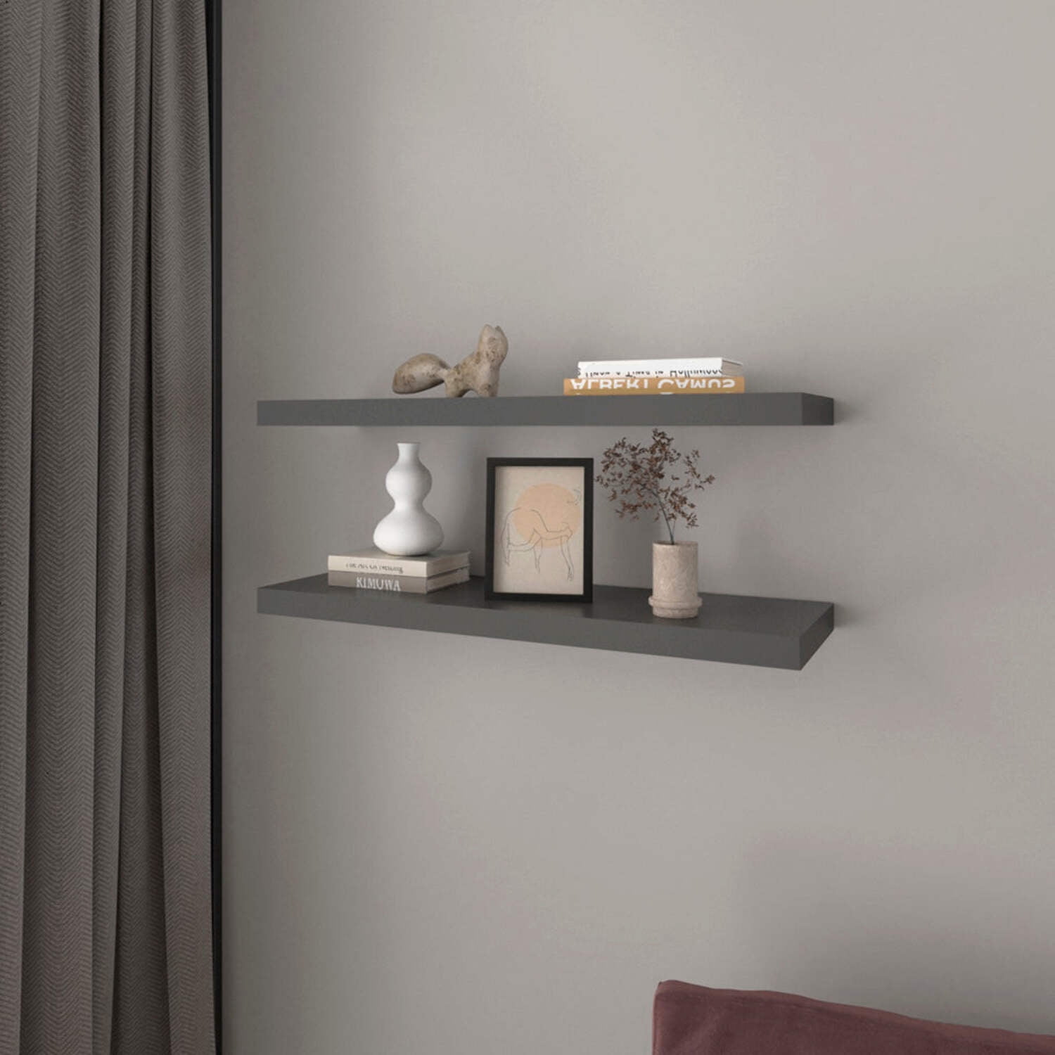 Floating Shelf Dallas, Living Room, Matt Gray Matte Gray Particle Board ...