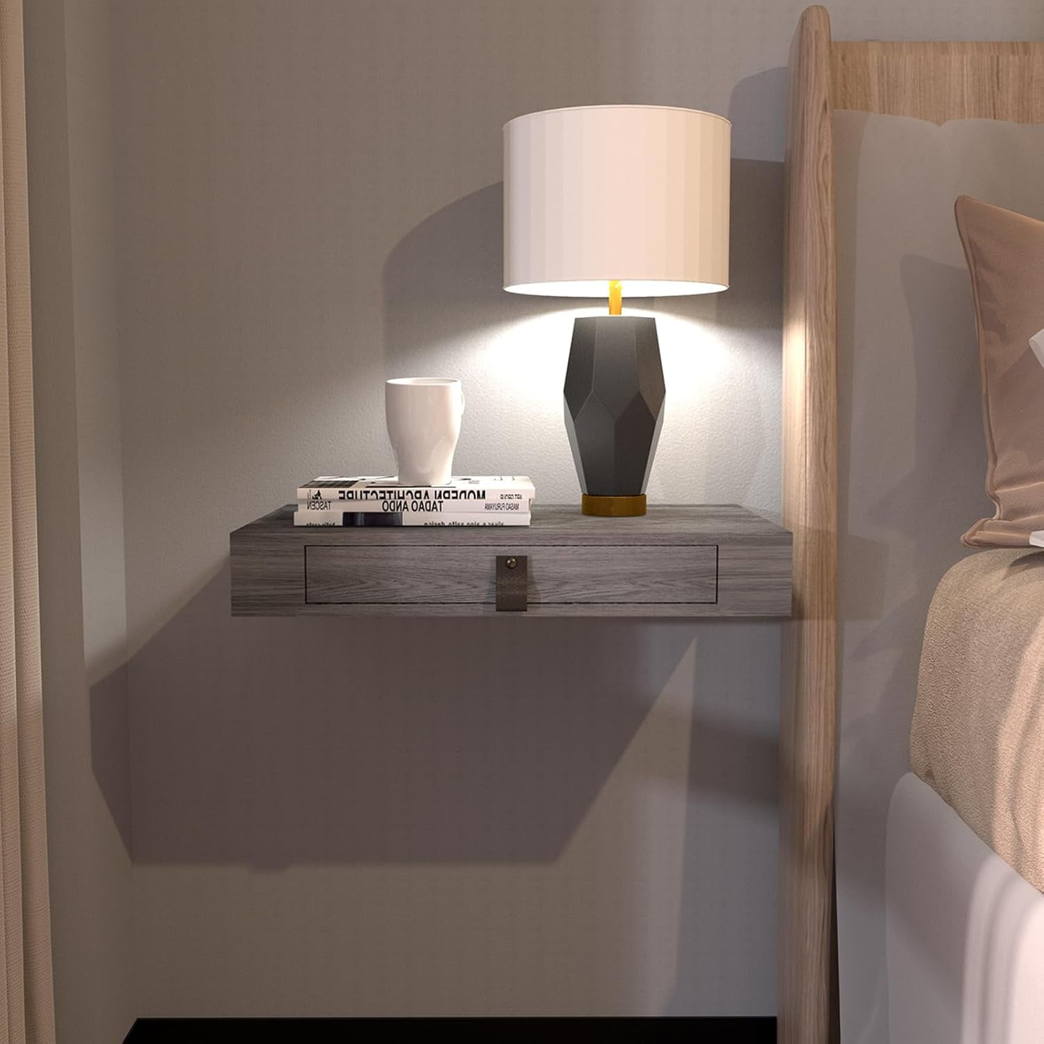 Floating Shelf with Drawer, Floating Nightstand for Bedroom - 16” Wall ...