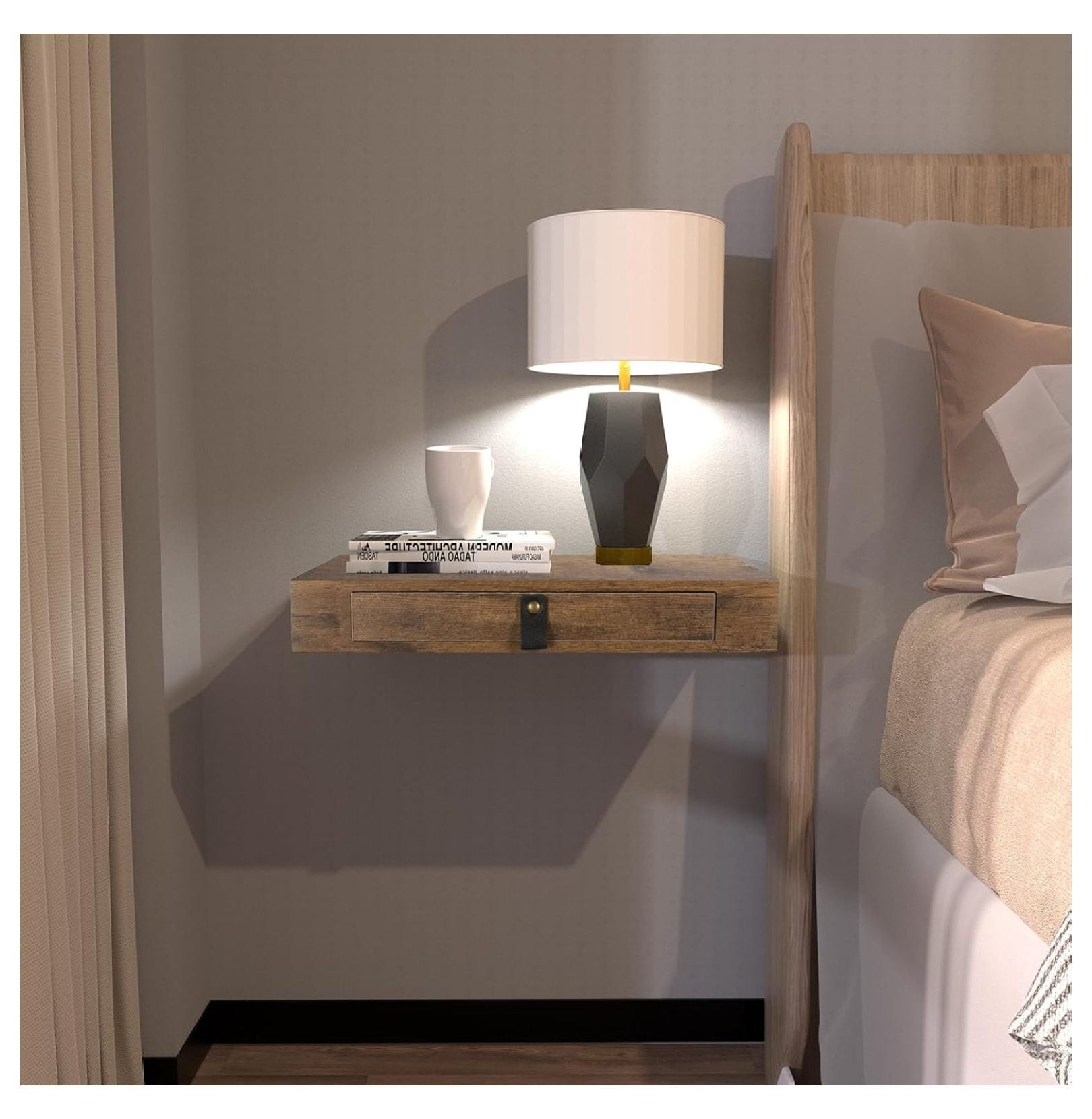 Floating Shelf with Drawer, Floating Nightstand for Bedroom - 16” Wall ...