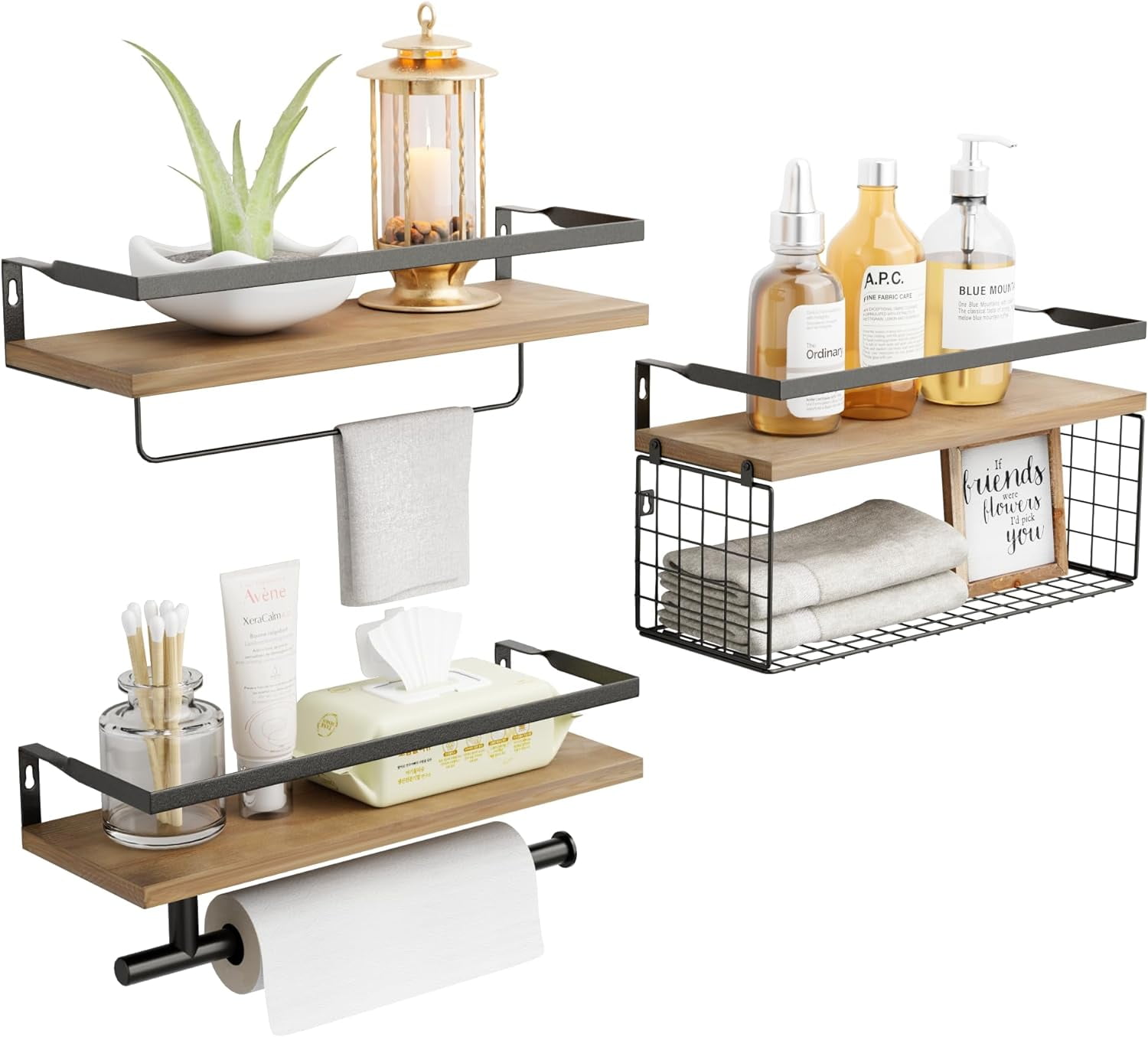 Floating Shelf with Drawer Set of 2, Wall Baskets, Bathroom Shelf with ...