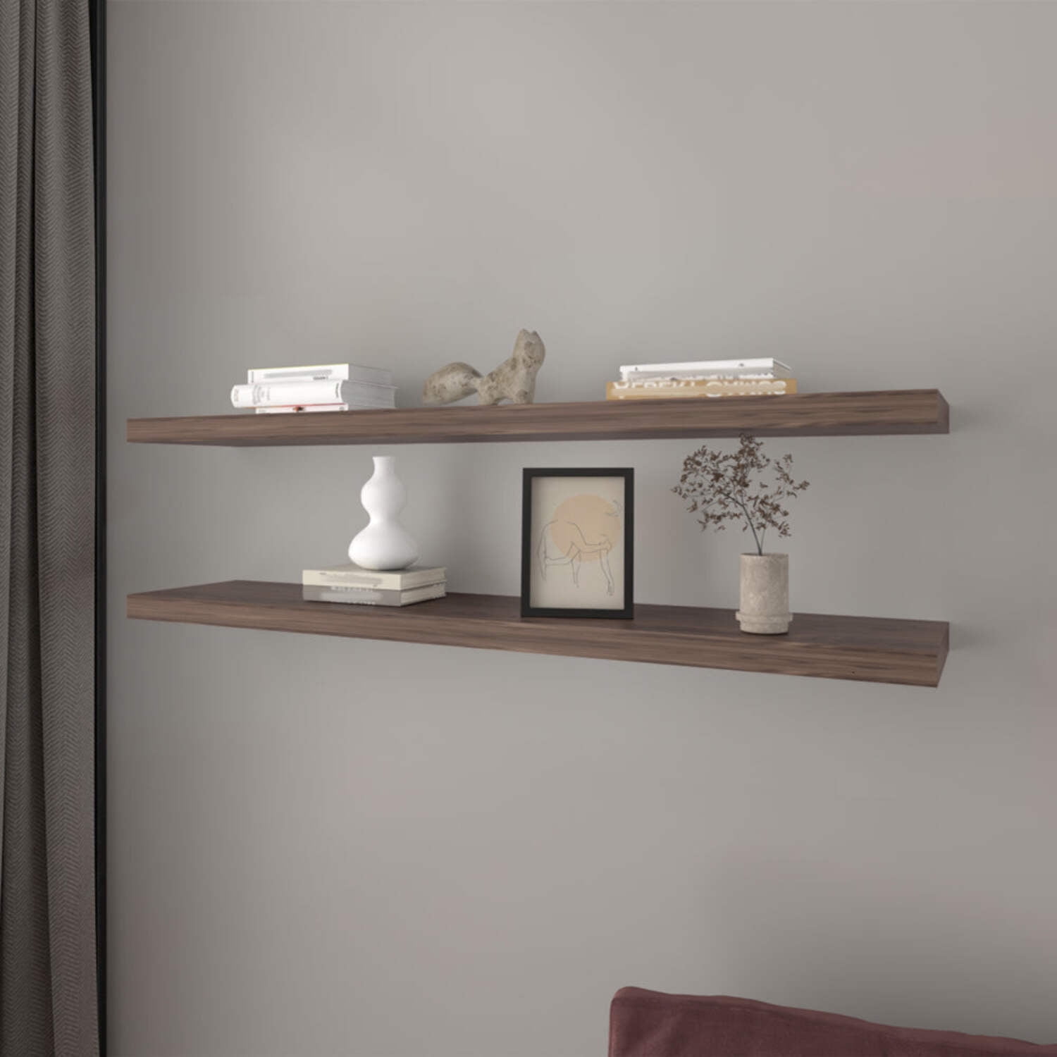Floating Shelf Lyle, Living Room, Dark Walnut Walnut Particle Board ...