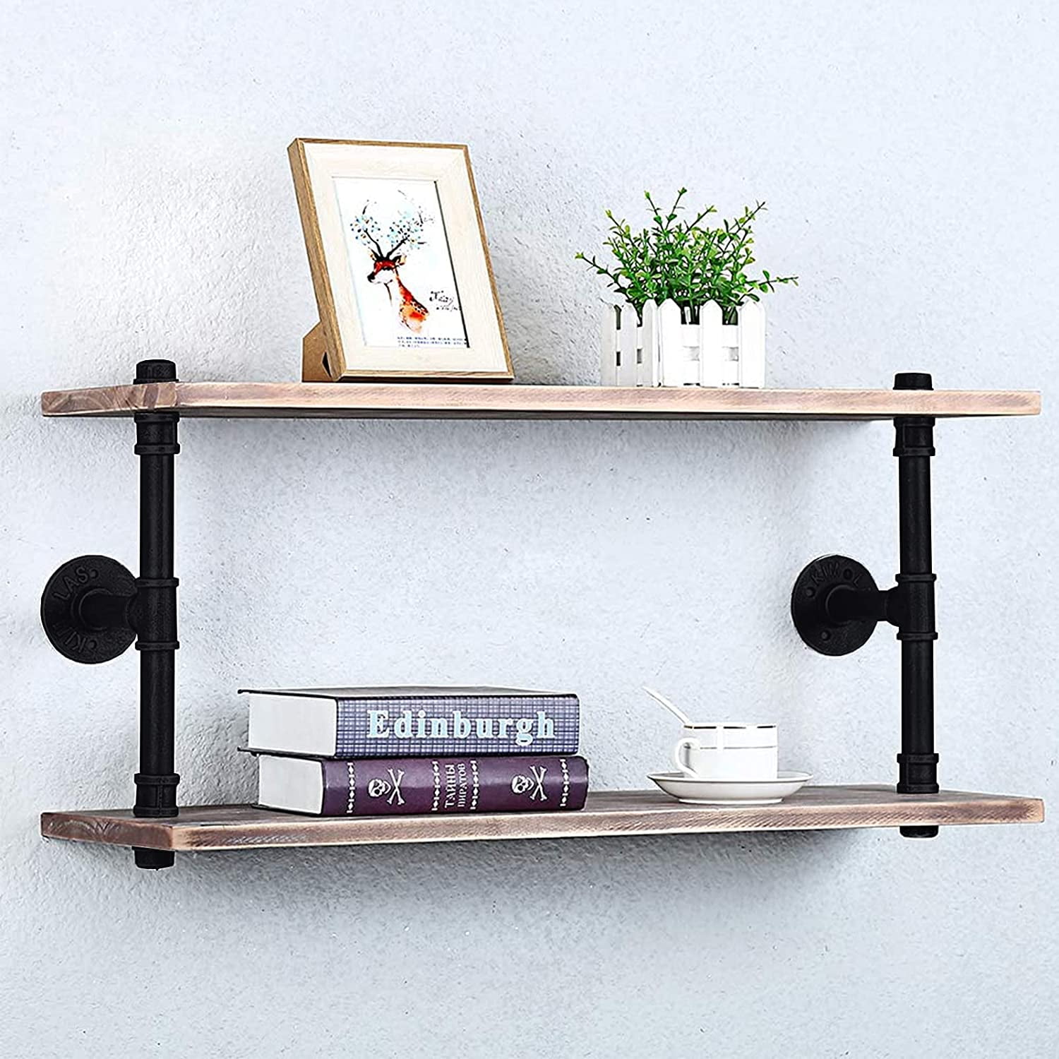 Floating Shelf Retro Water Pipe Floating Rack Log Wall Floating Shelves ...