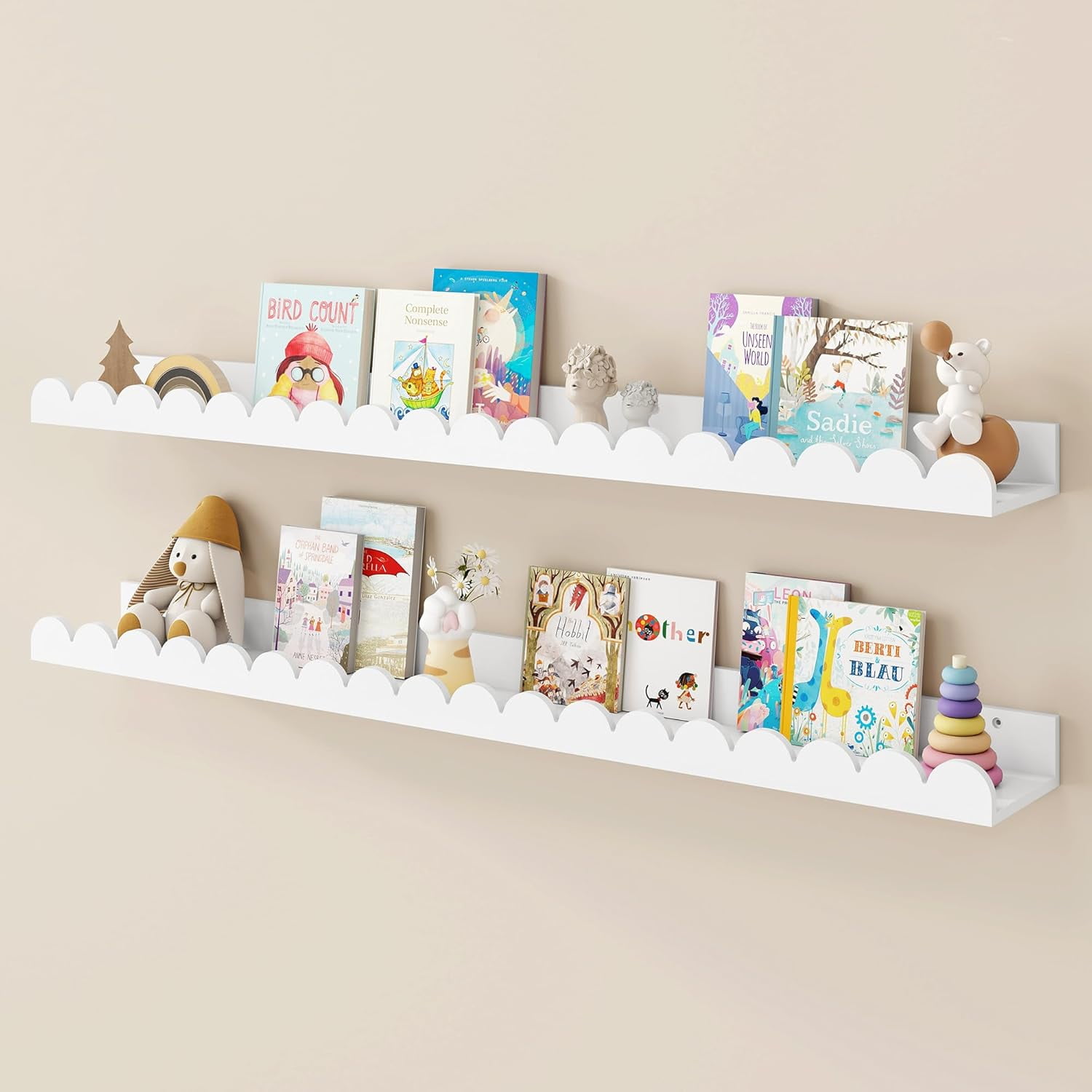 Floating Shelf, Scalloped Picture Ledge for Wall Mounted Book Shelves ...