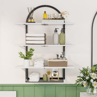 "Bestier 31"" Modern Industrial Wood & Metal 3-Tier Floating Wall Shelf ...