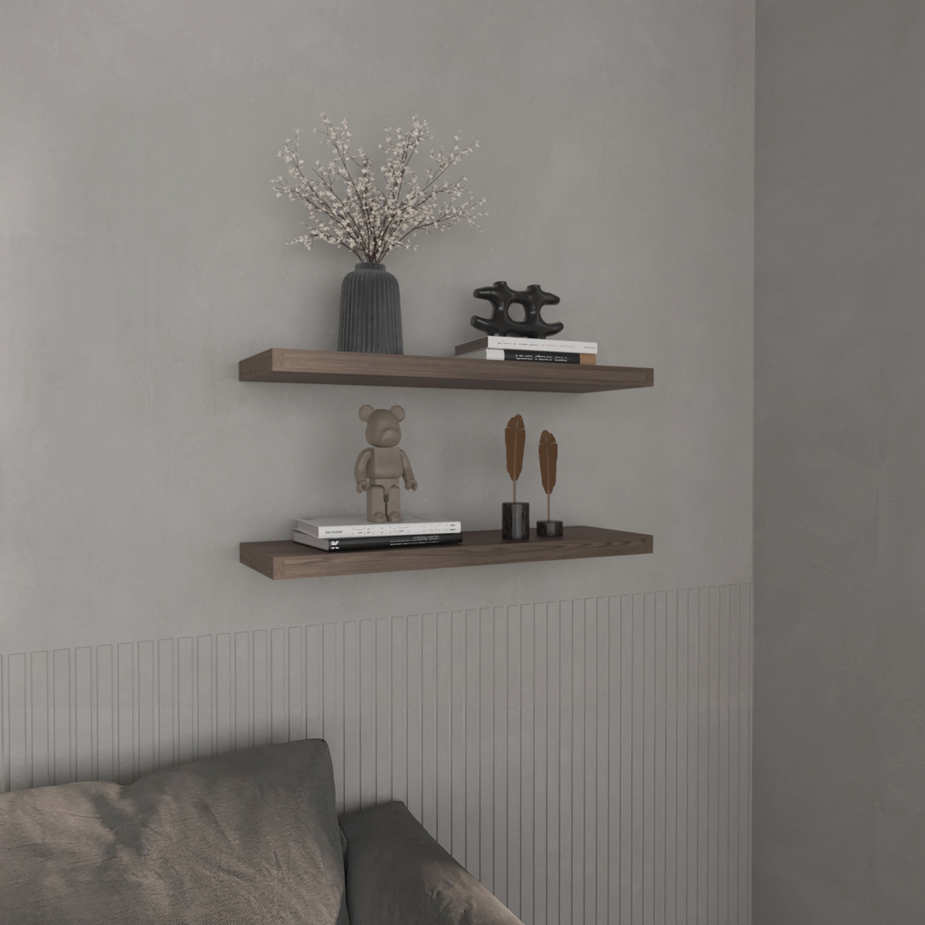 Floating Shelves 1.50" H,2 Shelves,Walnut,Brown Engineered Wood ...