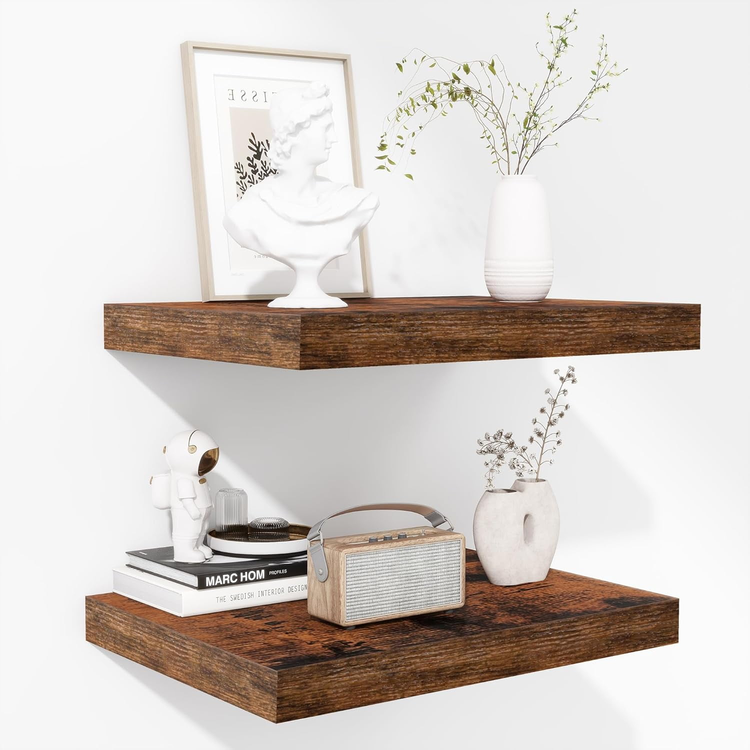 Floating Shelves - 2 Pack 12 Inch Deep Rustic Wooden Wall Shelves ...
