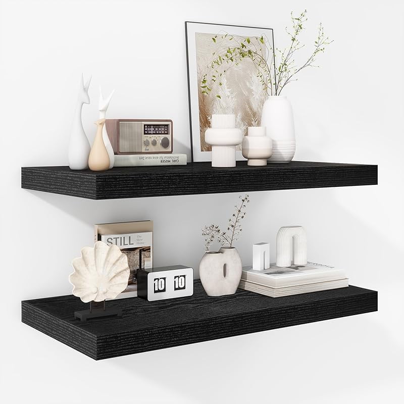 Floating Shelves - 2 Pack 12 Inch Rustic Wooden Wall Shelves - Extra ...