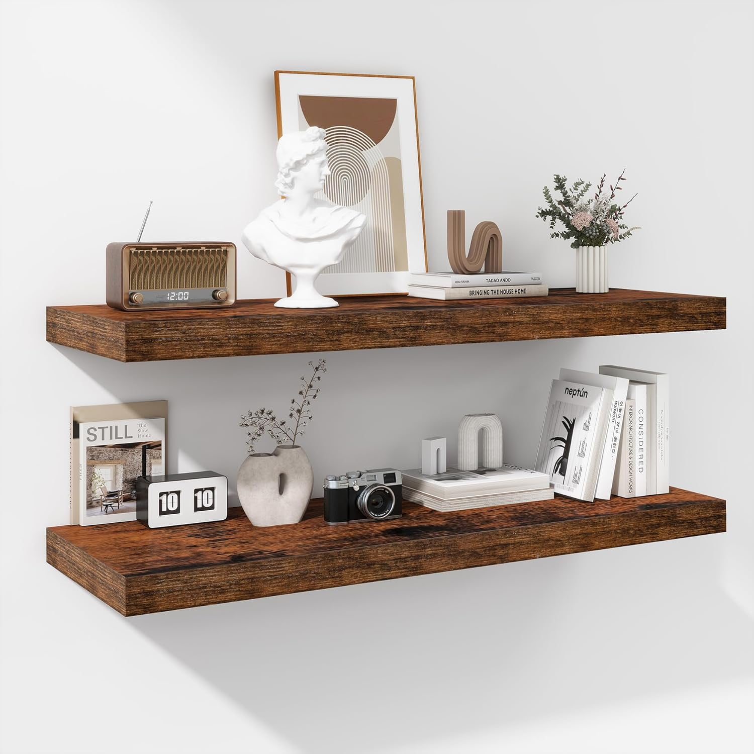 Floating Shelves - 2 Pack 12 Inch Rustic Wooden Wall Shelves - Extra ...