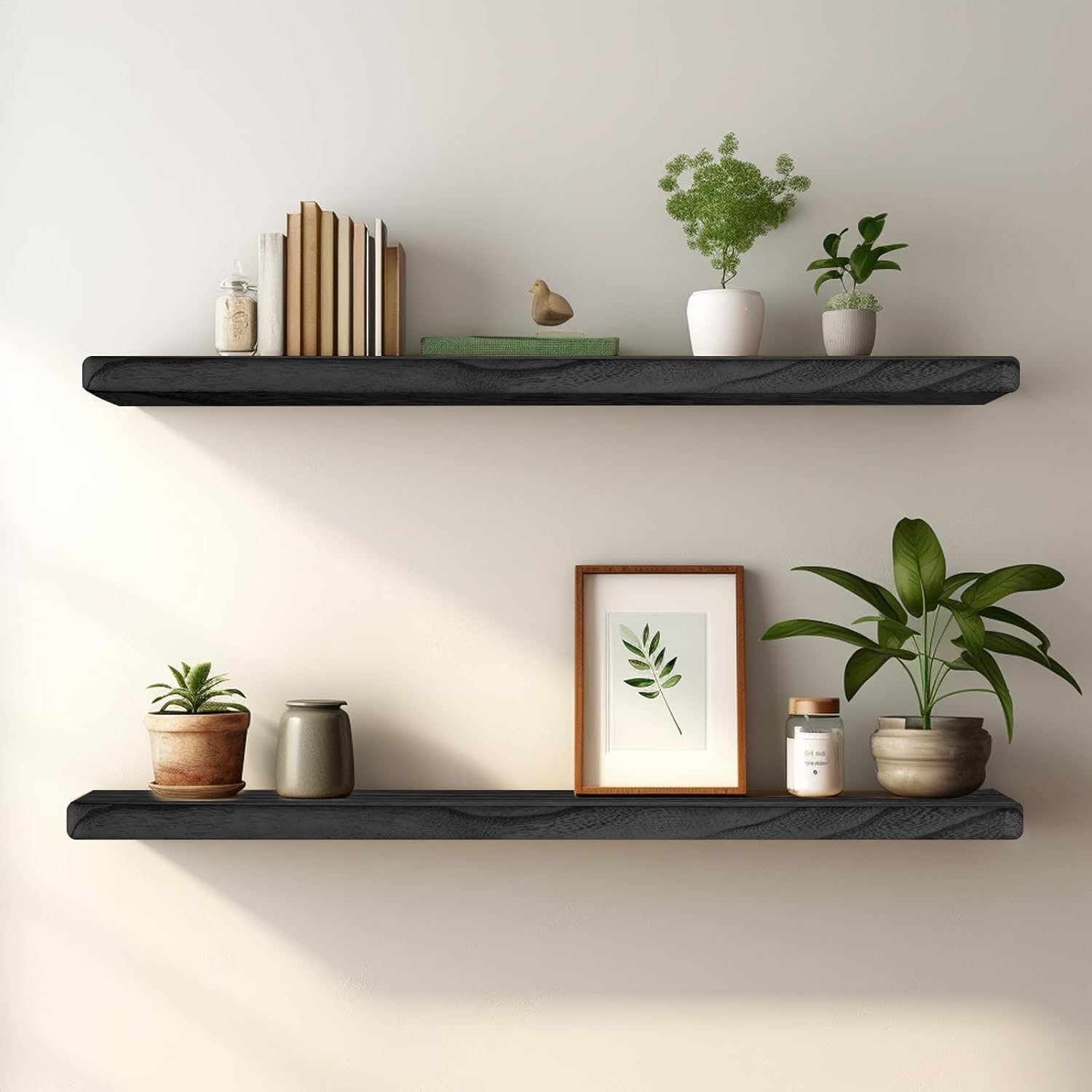 Floating Shelves 24 Inches Long, Set of 2 Rustic Wood Wall Mounted ...