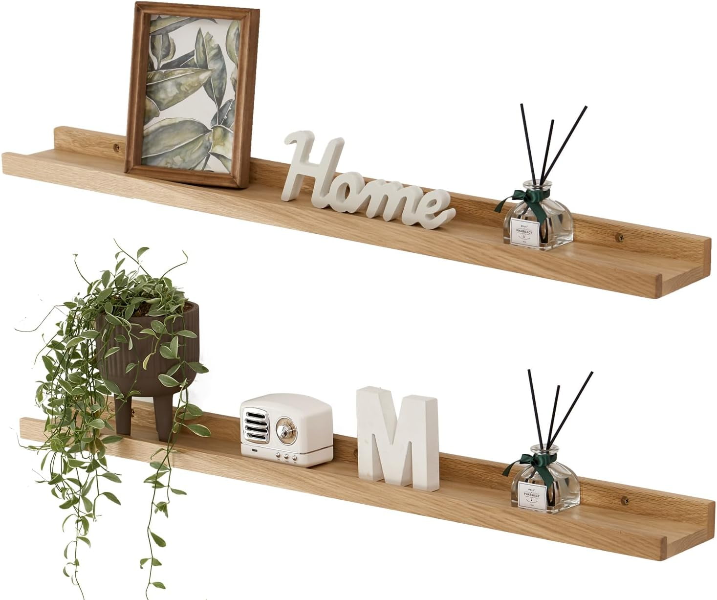 Floating Shelves, 24inch Solid Oak Wood Rustic Wall Shelves Set of 2 ...