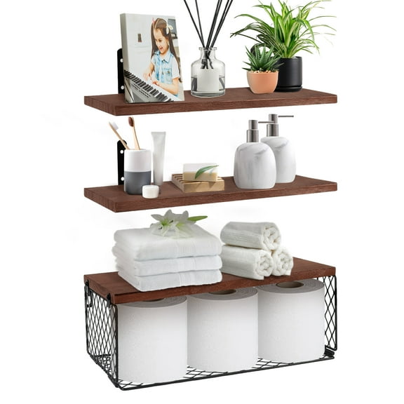 Floating Shelves Set Wall Mounted Rustic Storage for Bathroom Bedroom ...