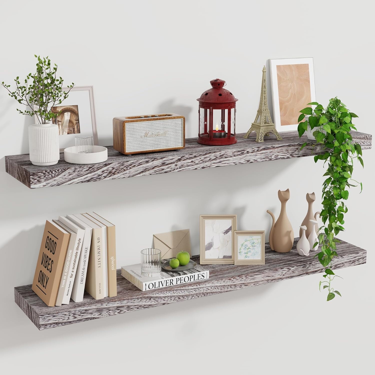 Floating Shelves, 36 Inch Wall Shelf Set of 2, Rustic Wood Shelves for ...