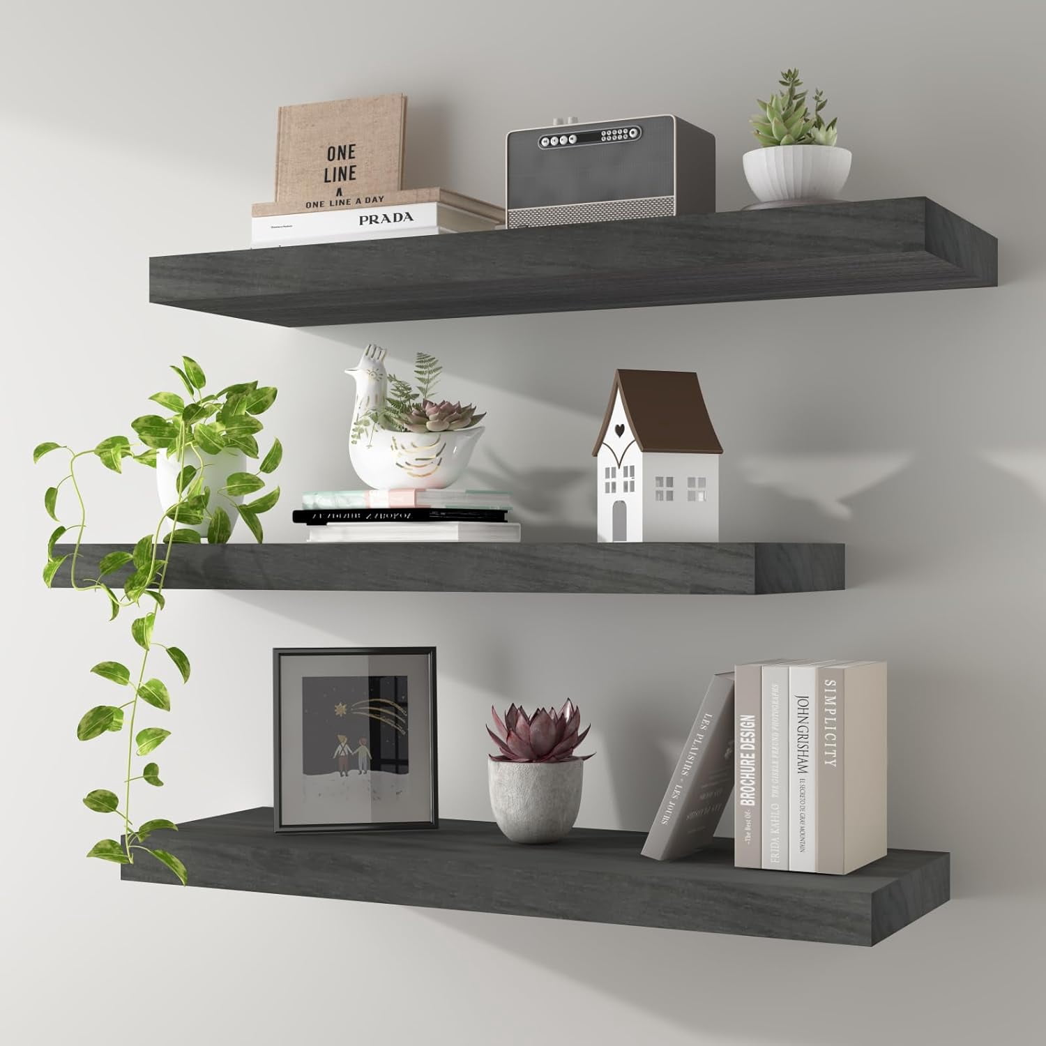 Floating Shelves 36 Inch Wall Shelf Solid Wood Mounted Storage for ...