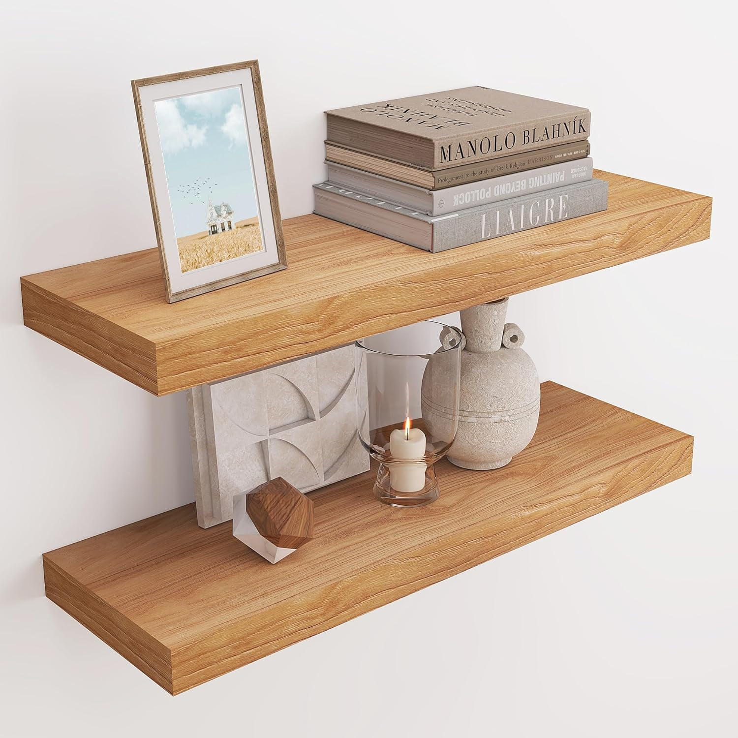 Floating Shelves, 8 Inch Deep Rustic Elm Wood Wall Shelves for Storage ...