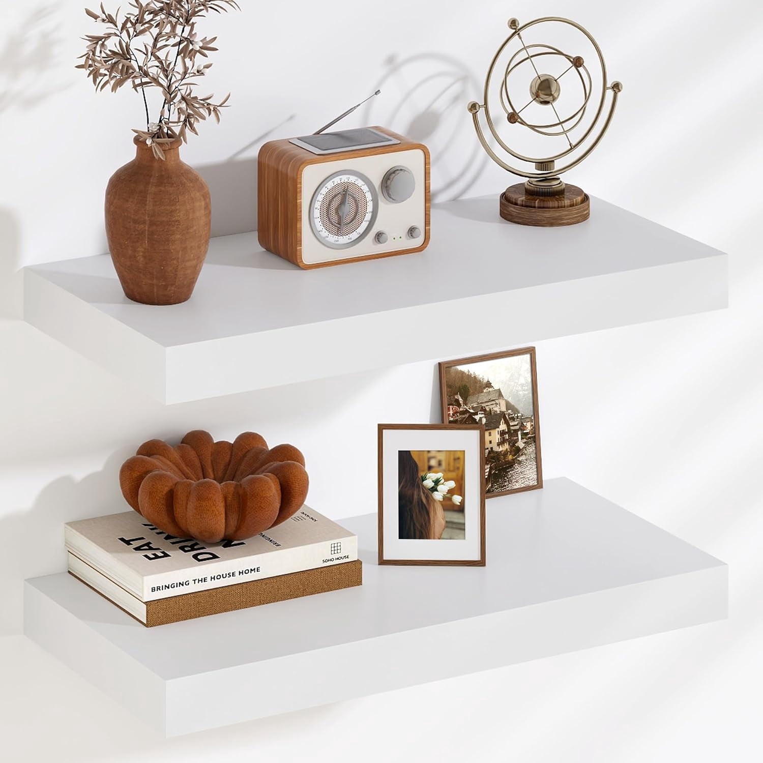 Floating Shelves 9.3'' Deep Solid Pine Wood Wall Shelves for Storage Wall Mounted Display Shelf ...