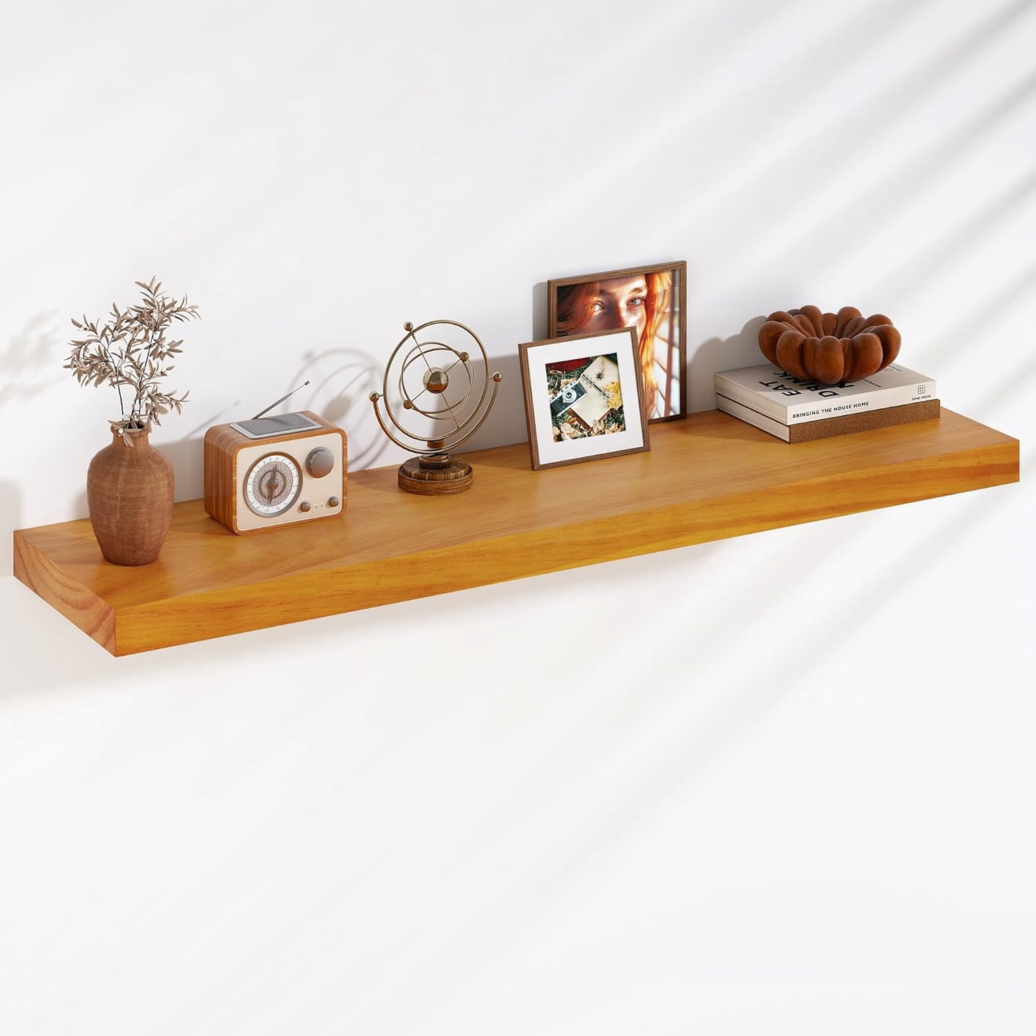Floating Shelves 9.3'' Deep Solid Pine Wood Wall Shelves for Storage Wall Mounted Display Shelf ...