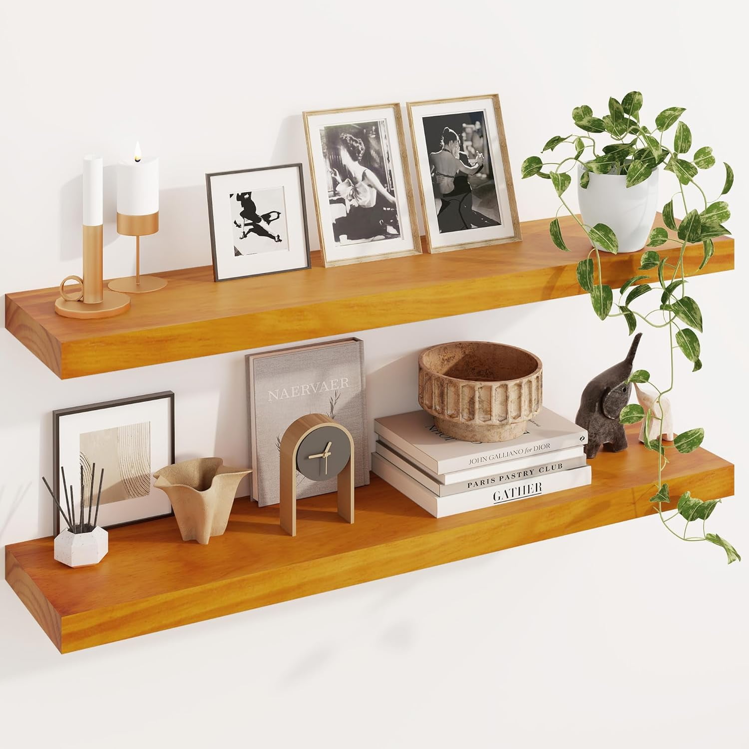 Floating Shelves 9.3'' Deep Solid Pine Wood Wall Shelves for Storage Wall Mounted Display Shelf ...