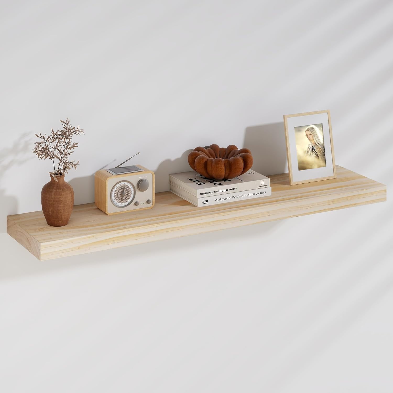 Floating Shelves, 9.3 Inch Deep Solid Pine Wood Wall Shelves for ...