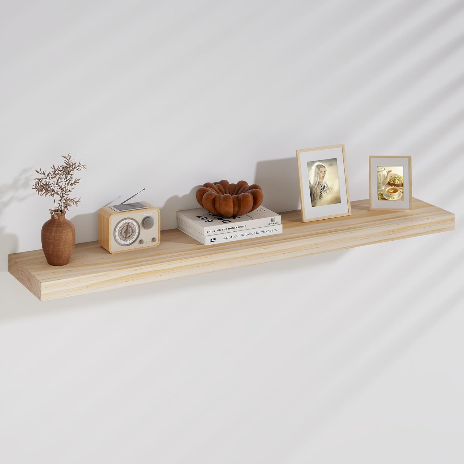 Floating Shelves, 9.3 Inch Deep Solid Pine Wood Wall Shelves for ...