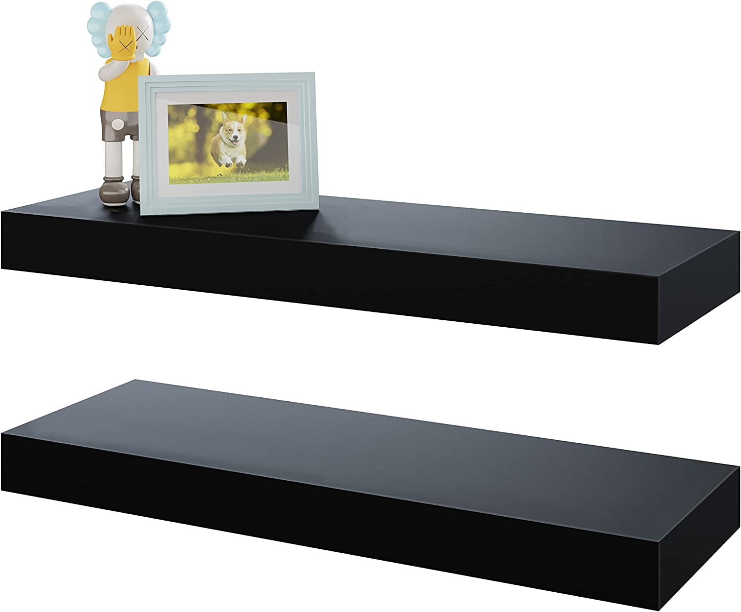 Floating Shelves, Black Wall Mounted Wooden Shelves with Invisible ...