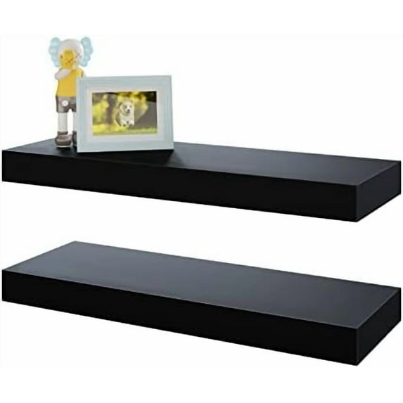 Floating Shelves, Black Wall Mounted Wooden Shelves with Invisible ...