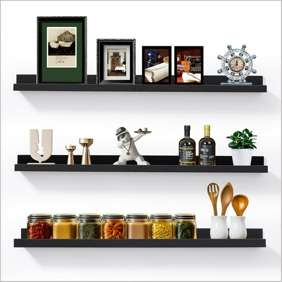 Floating Shelves Deep Walnut for Long Picture Ledge Shelf 48 Inch Beige ...