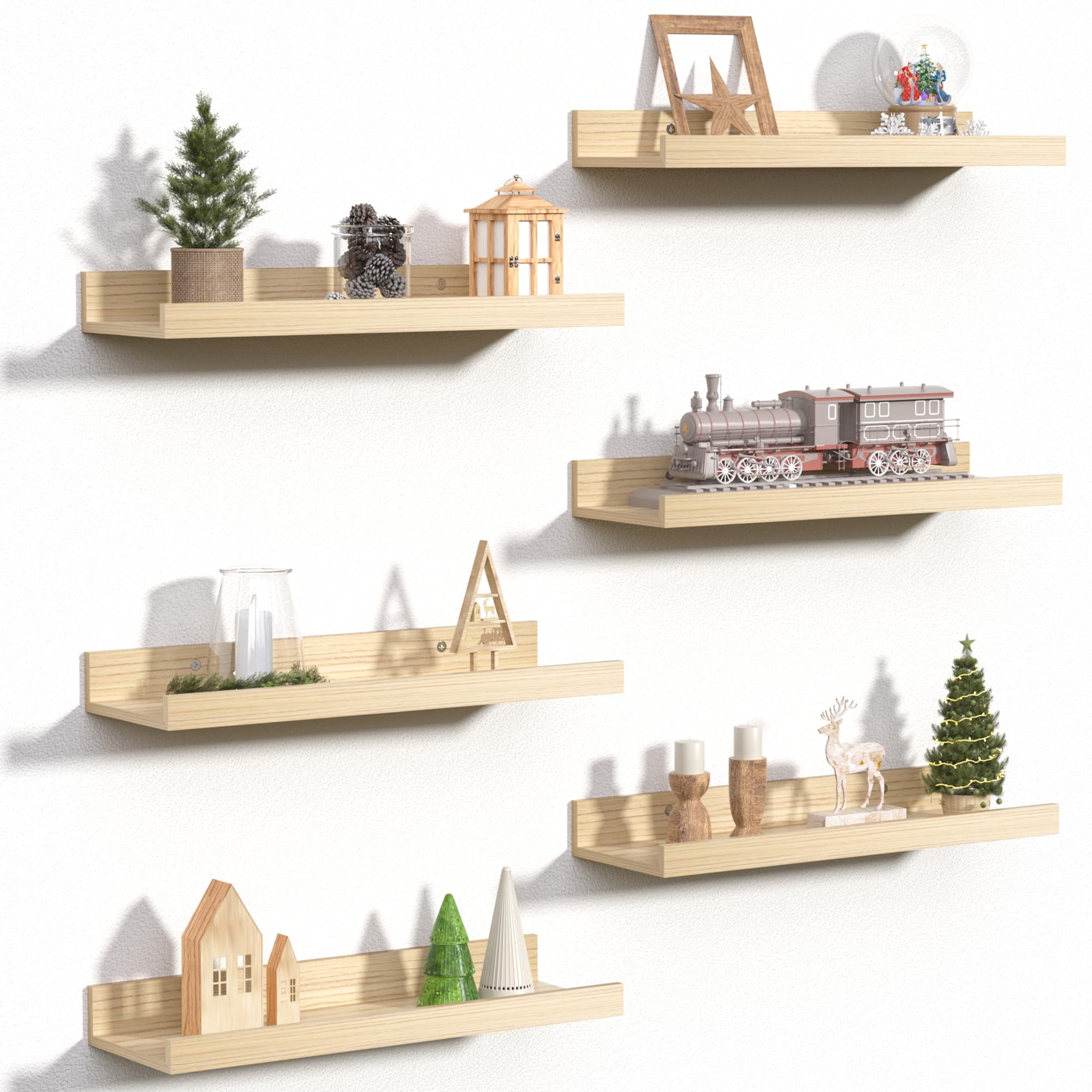 Floating Shelves For Wall Decor Storage Set Of 6 Mounted Wood Shelf ...