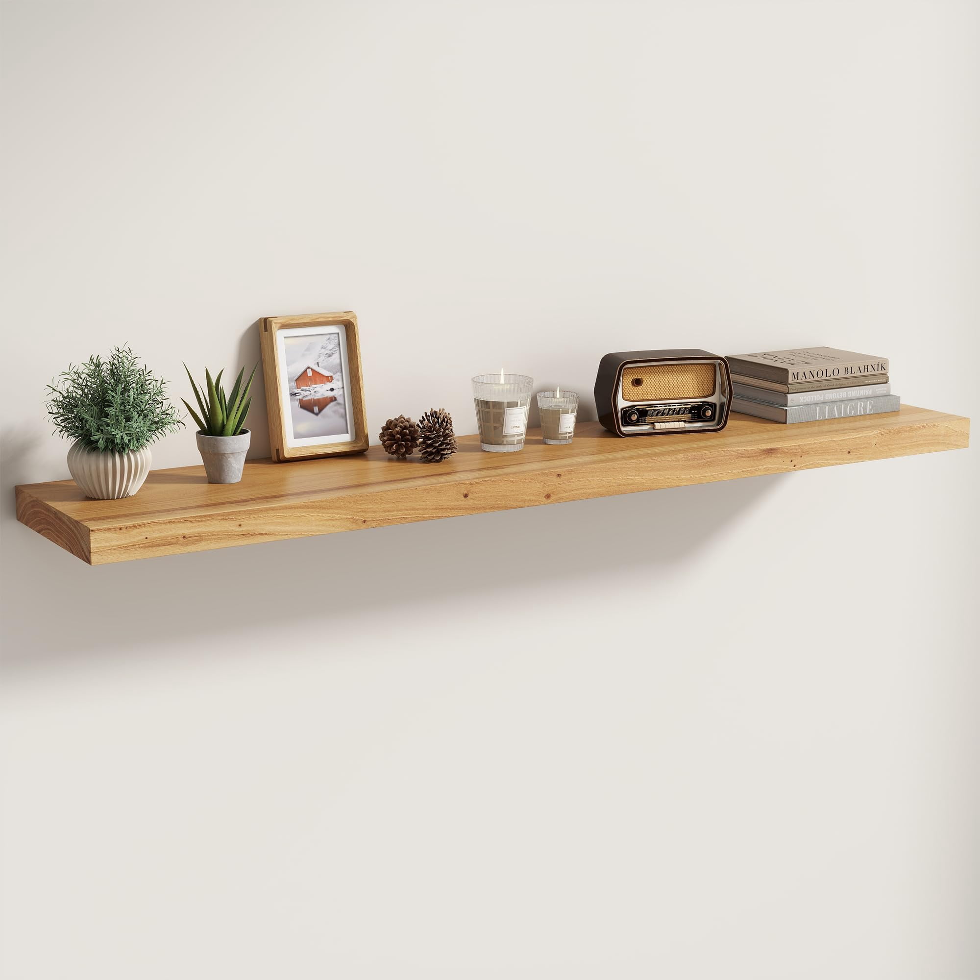 Floating Shelves For Wall Solid Elm Wood Sh48 X 8 Inch Rustic With ...