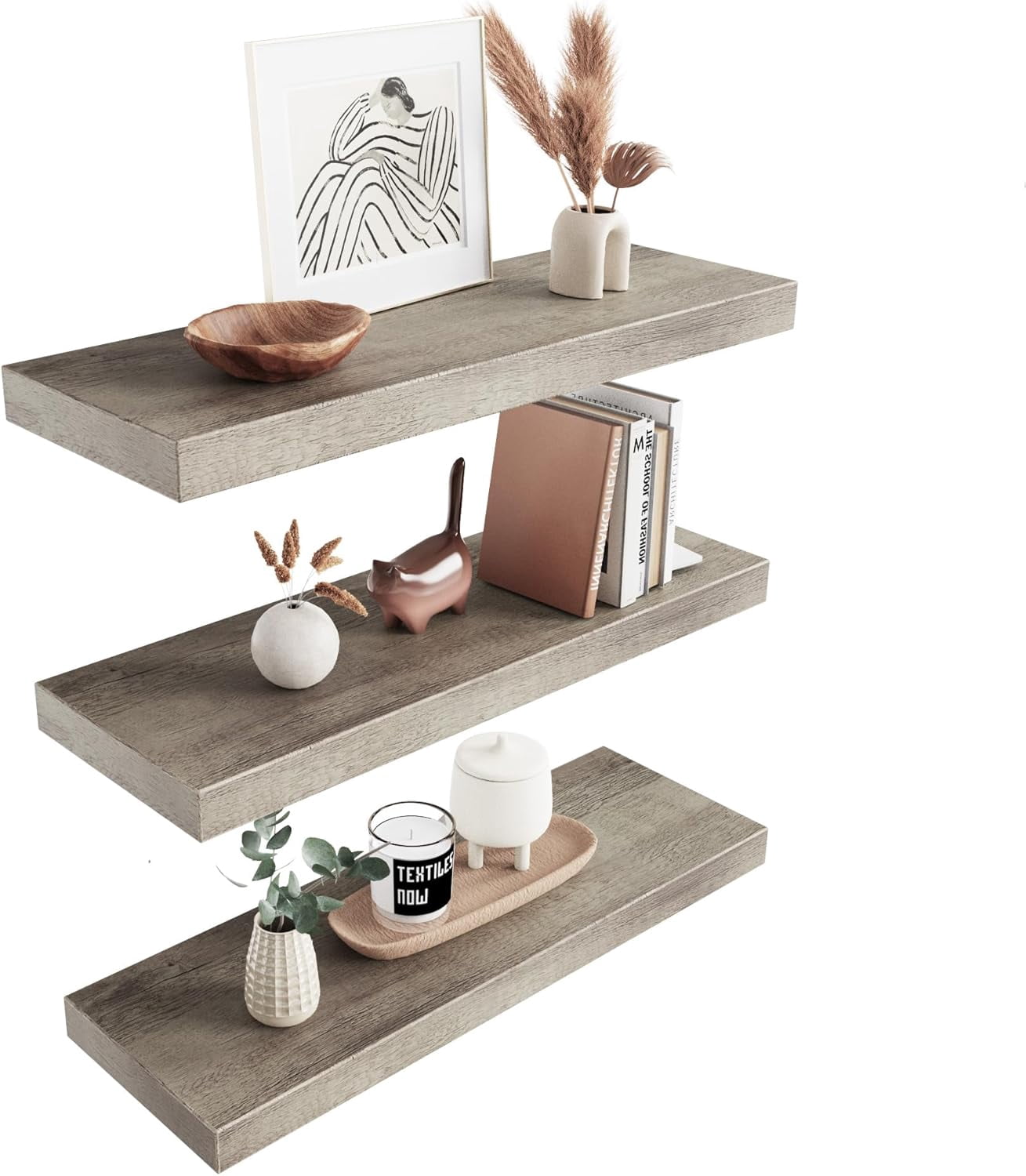 Floating Shelves for Grey Wood Wall Shelf for Bedroom, 24 Inch Wall ...