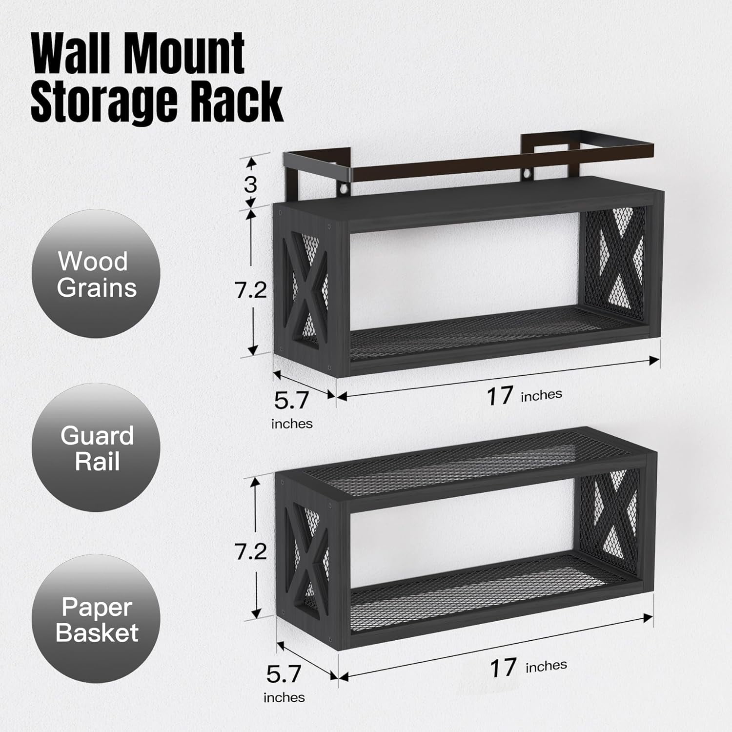Floating Shelves with Guardrail, Rustic Wood Shelves for Wall Décor ...