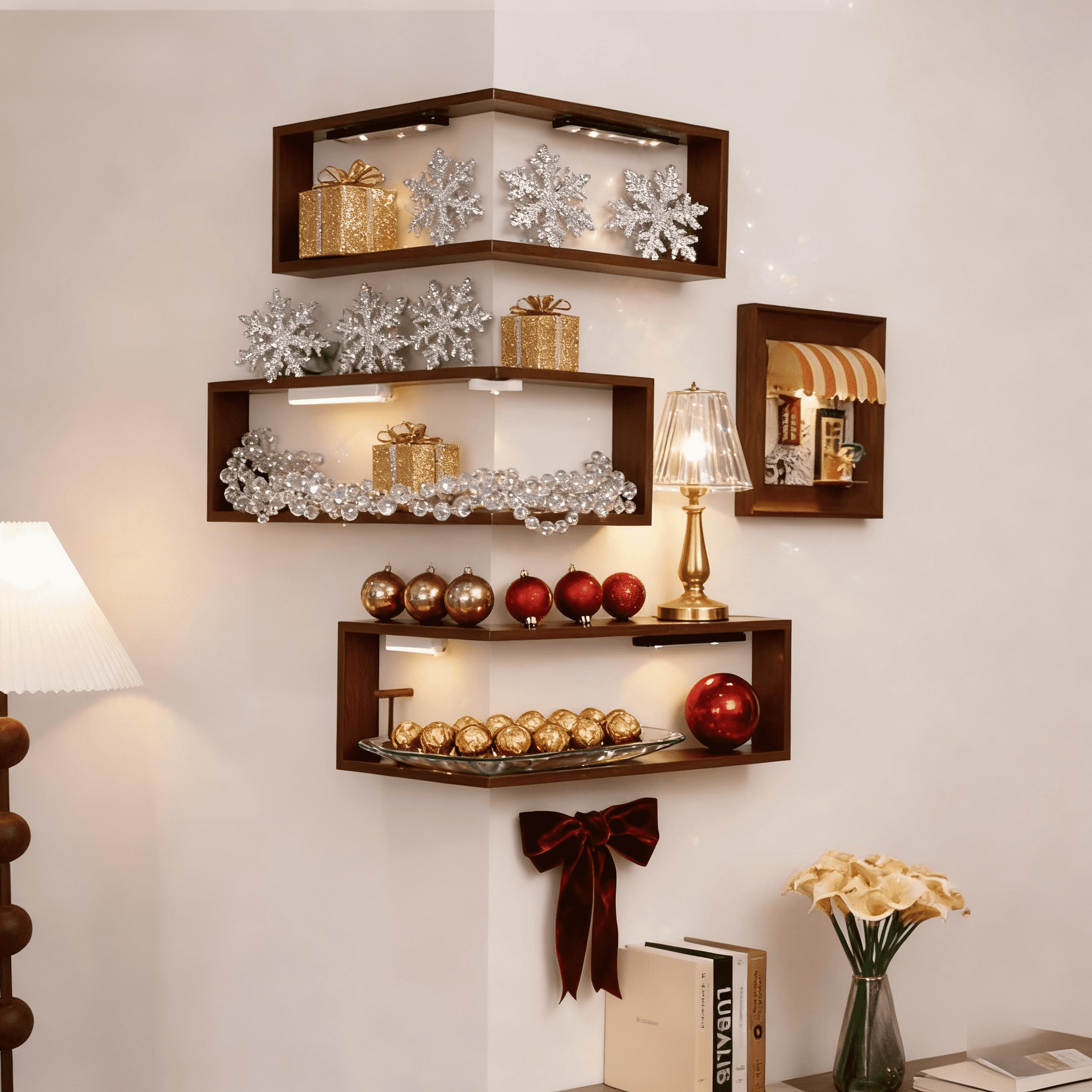 Floating Shelves with LED Lights Wall Corner Shelf, Corner Wall Shelf ...