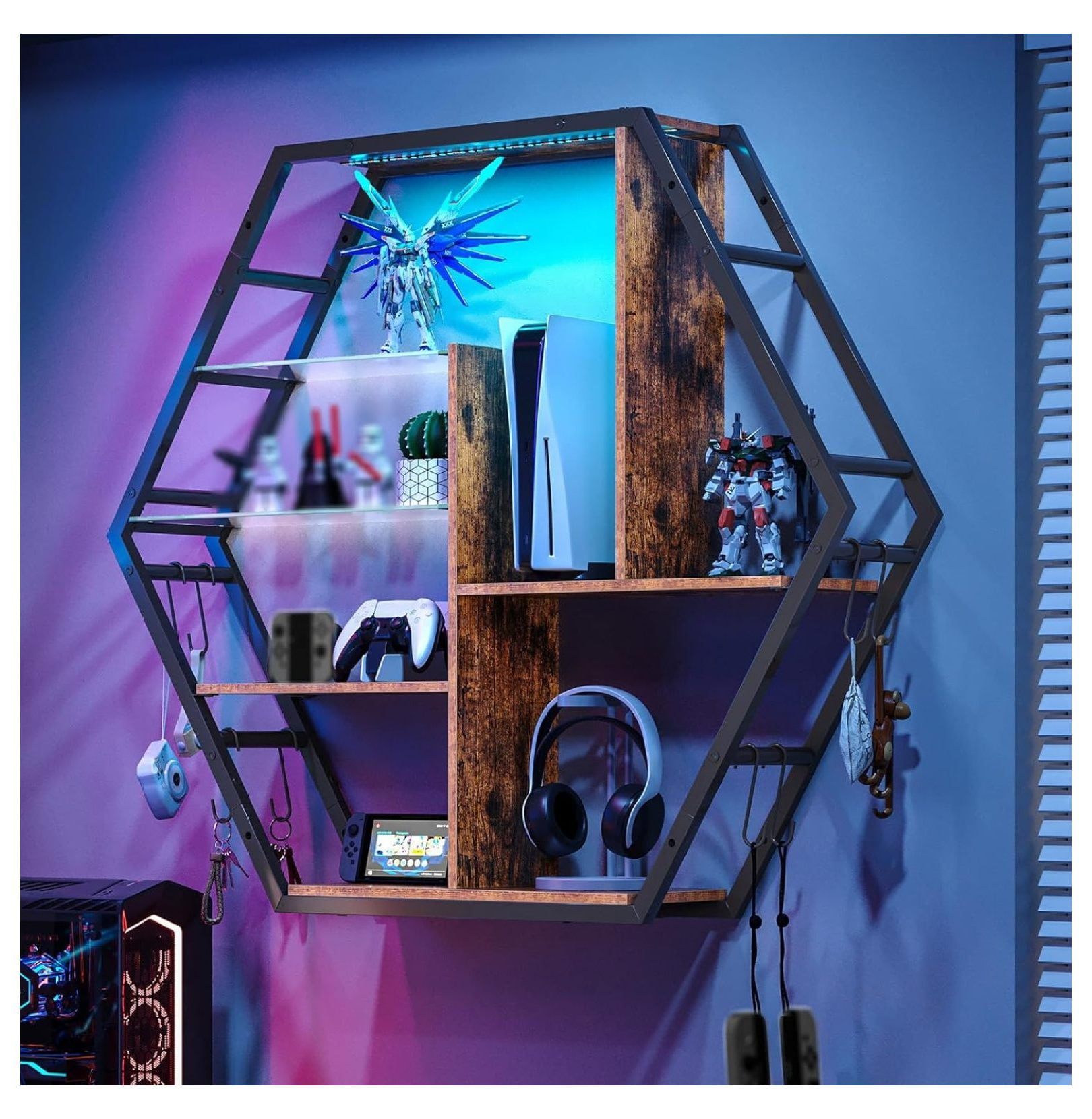 Floating Shelves with Lights, Led Shelves for Wall, Gaming Room Decor ...