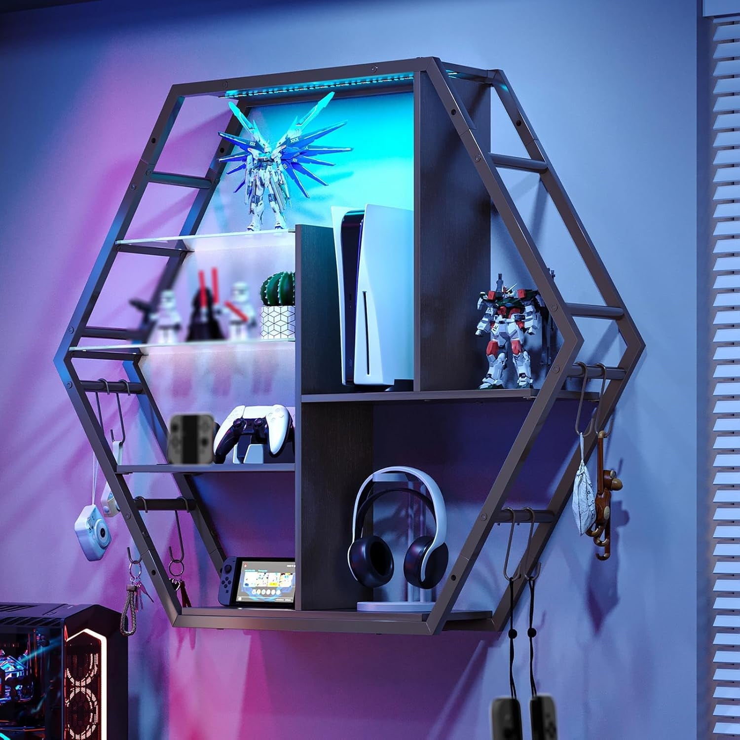 Floating Shelves with Lights, Led Shelves for Wall, Gaming Room Decor ...