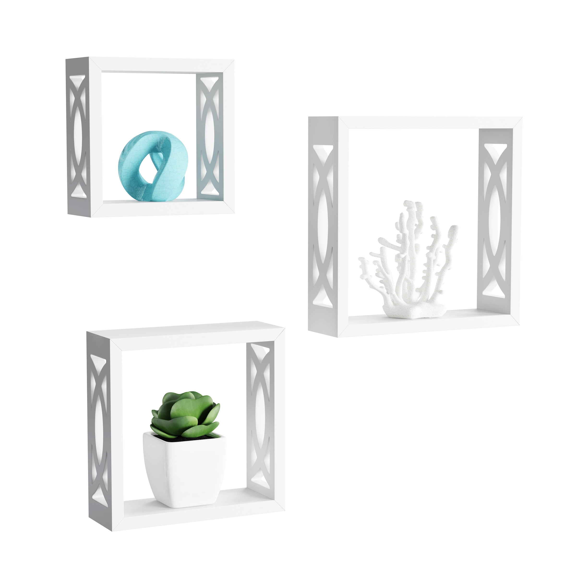 Lavish Home Floating Cube Wall Shelf Set with Hidden Brackets, 3 Sizes ...